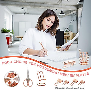 Rose Gold Office Supplies and Accessories, Acrylic Stapler, Staple Remover, Tape Dispenser, Pen Holder, Phone Holder, Scissors, Paper Clips, Binder Clips, 2 Pen and 1000 pcs Staples