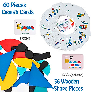 Shape Puzzle - Animals Jigsaw Puzzle Sorting and Stacking Games Montessori Educational STEM Toys for Toddlers Kids Boys Girls Age Over 3 Years Old (36 Shape Pieces & 60 Design Cards)