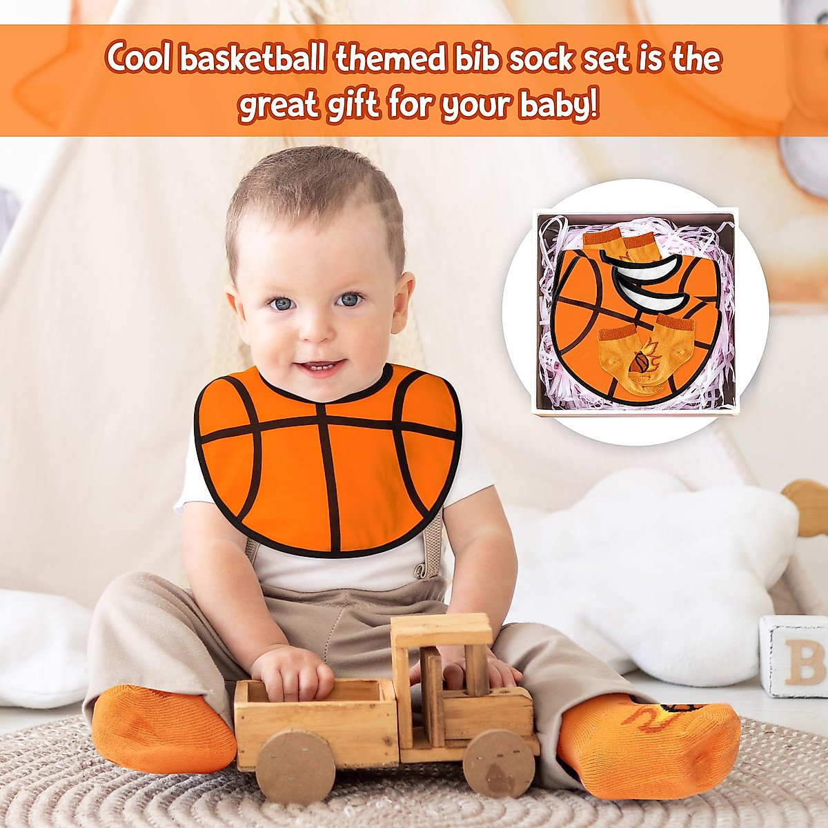 2ooya 6Pcs Basketball Cotton Waterproof Baby Bib Unisex Baby Sport Bibs with Stocking Hook Loop Closure Newborn Babies Infant Food Bib Keepsake Baby Shower Party for Drooling Feeding Eating Teething