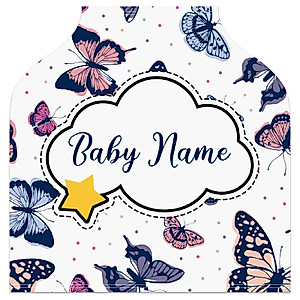 Baby Car Seat Stroller Covers Custom Name Cartoon Butterfly Nursing Cover Breastfeeding Scarf Soft Breathable Stretchy Coverage Carseat Canopy Cover for Boys and Girls Multi Use