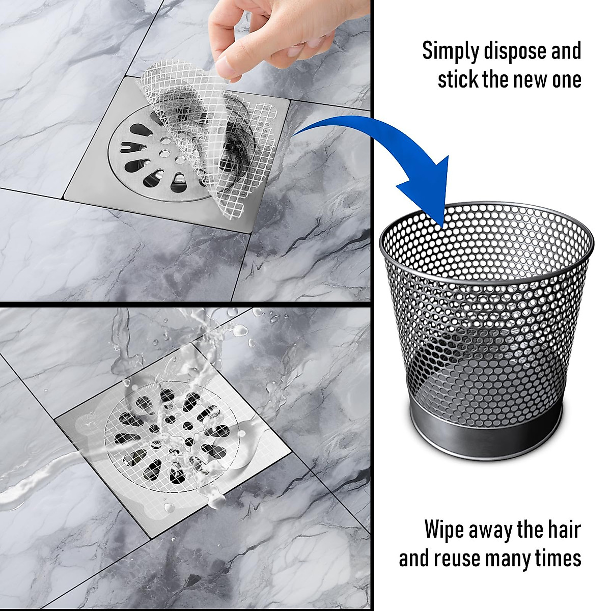 20 Pack, Disposable Shower Drain Hair Catcher Mesh Stickers