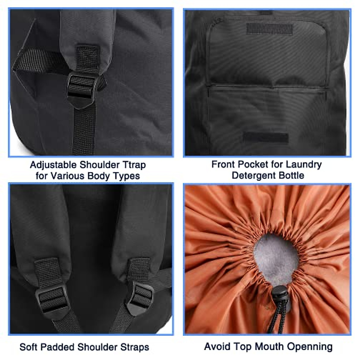 SJEhome 115L Laundry Bag Backpack Extra Large, Portable Durable Laundry Bag with Adjustable Padded Shoulder Straps,Heavy Duty laundry bag with Pocket for College Dorm,Travel,Laundromat,Apartment,Black