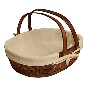 Wald Imports 12" Stained Woodchip w/Cloth Liner Basket, Brown