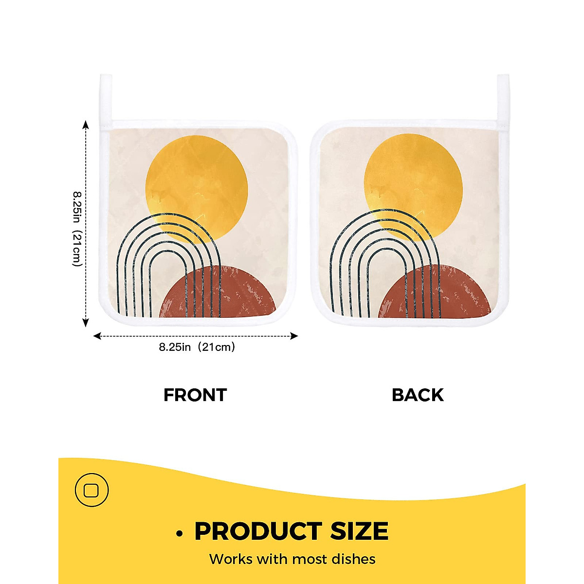 Pot Holder Set of 4 Mid Century Boho Sun Abstract Potholder Heat Proof Non-Slip Pot Holders,Minimalist Terracotta Aesthetic Hot Pads Potholders for Kitchen Cooking Baking BBQ