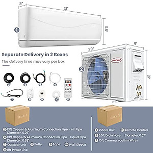 12000BTU Mini Split ; Mini Split Air Conditioner, Heater,20 SEER2 115V Wall-Mounted Ductless AC Unit Cools Rooms up to 750 Sq. Ft, Energy Efficient Inverter AC with Heat Pump ; Installation Kit