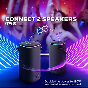 TREBLAB HD-Force - Portable Bluetooth Speaker - IPX6 Waterproof Speakers, Loud 60W Stereo Sound w/Bass, 25H Battery, TWS Mode, Powerbank, RGB LED Light - Wireless Speaker for Outdoor - Graphite