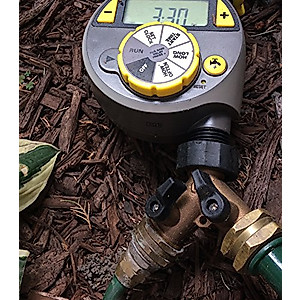 Kasian House Heavy Duty Solid Brass Garden Hose Splitter, Y Valve, 2 Way Connector for Outdoor Faucet, Comfort Grip Handles, 2 Extra Threads