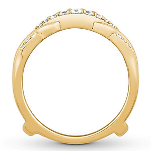 Jewelry Star 14K Yellow Gold Plated in Silver Round Cut Cubic Zirconia Engagement Wedding Enhancer Ring Guard for Women's