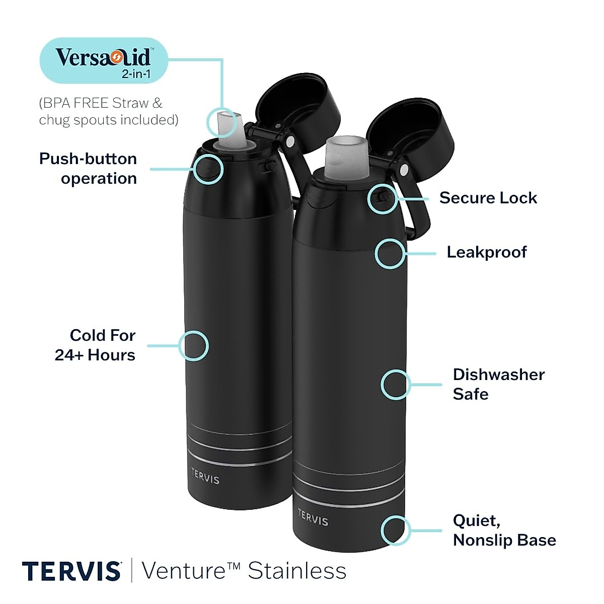 Tervis Venture Water Bottle Disney - Lilo & Stitch Supreme Triple Walled Insulated Tumbler Travel Cup Keeps Drinks Cold & Hot, 26oz, Stainless Steel