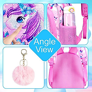 KLFVB Toddler Backpack for Girls,Cute Unicorn Bookbag for Little Kids,12” Sequin Kindergarten Preschool Schoolbag