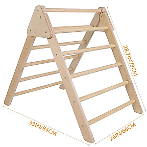 MyHarney 3-in-1 Wooden Climbing Ladder Toys, Climbing Gym Set for Toddlers, Triangle Toddler Boys & Girls Climber Toys with Ramp, Toddler Slide Ladder for Home Indoor Playground 2-6yrs Old
