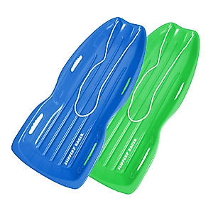 Slippery Racer Downhill Xtreme Flexible Adults and Kids Plastic Toboggan Snow Sled for Up to 2 Riders with Pull Rope, (2 Pack) (Blue/Green)
