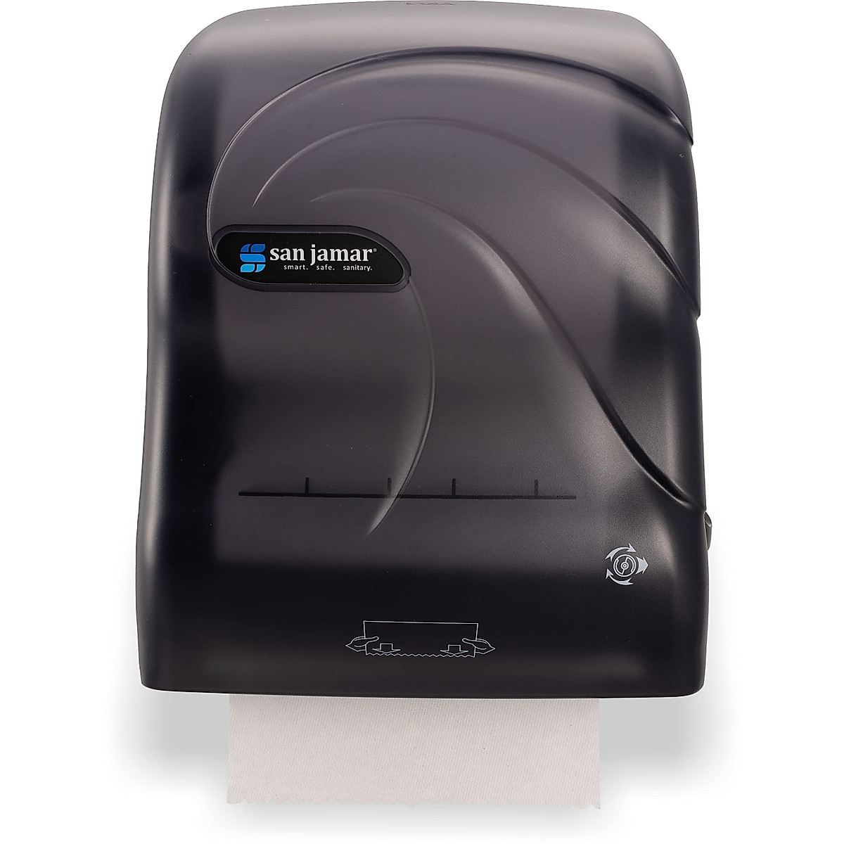 San Jamar Oceans Mechanical Towel Dispenser with Wall Mount for Public Restrooms, No Batteries Required, Translucent Black Impact-Resistant lastic