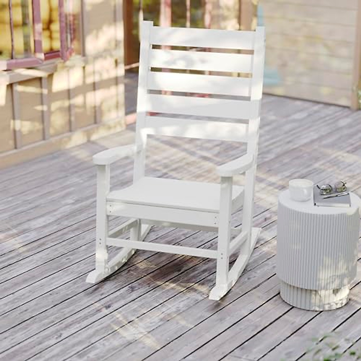 Flash Furniture Manchester Commercial Grade Outdoor Rocking Chair, All-Weather HDPE Indoor/Outdoor Rocker, White