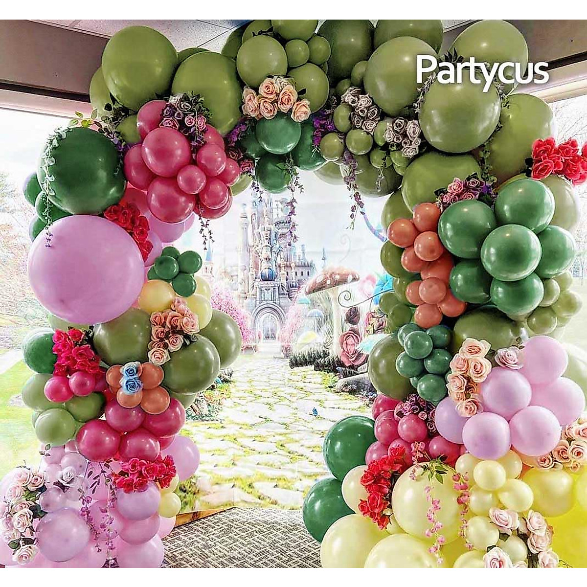 Pink Green Yellow Balloon Garland - Double Stuffed Sage Green Dusty Rose Pink Olive Matte Balloons Pastel Balloon Arch Kit for Baby Shower Birthday Summer Wonderland Party Decoration