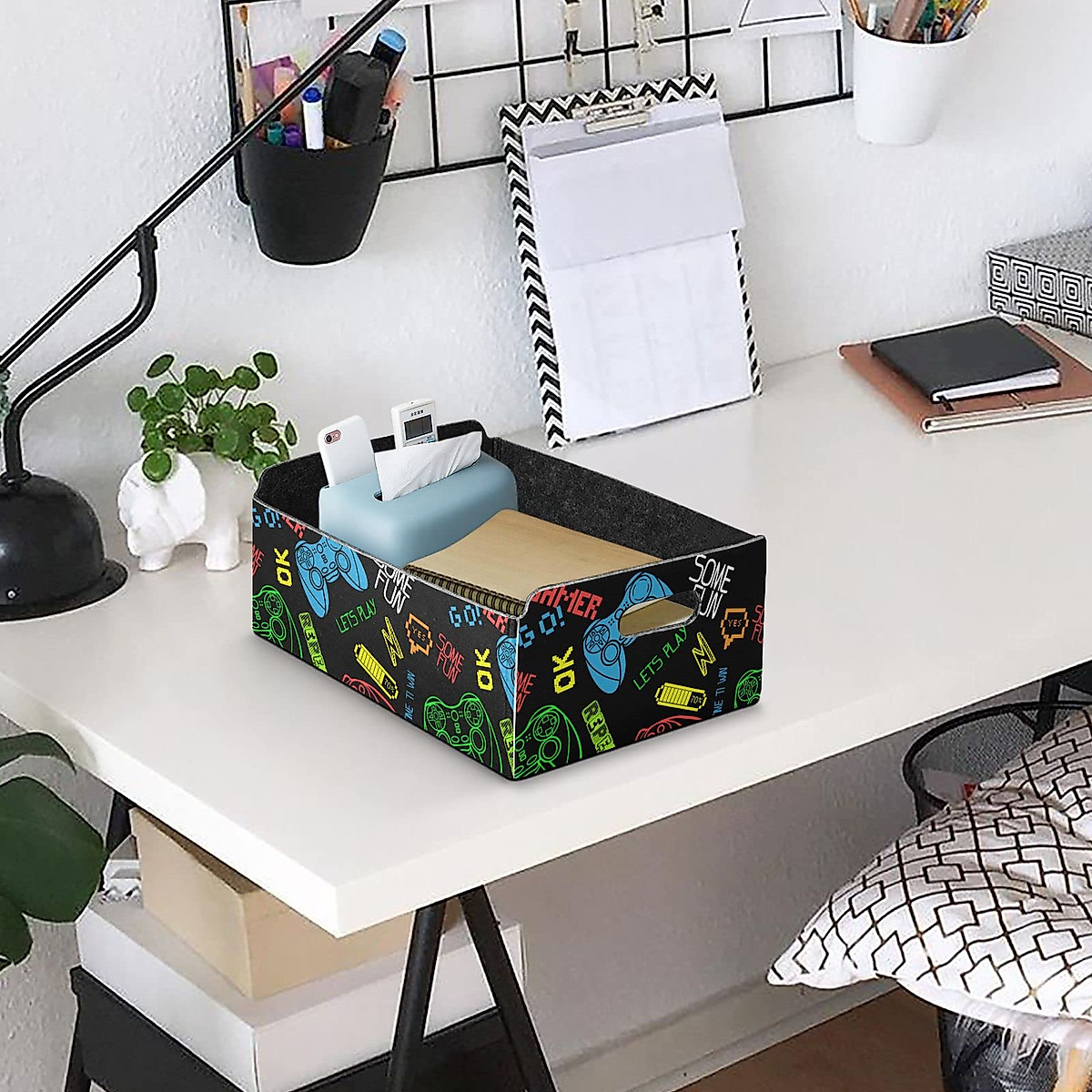 Fabric Storage Cube Gamepad Anime 13.7 × 10.2 × 5.1 inch Decorative Foldable Storage Basket Organizer with Handles Rectangle Thick for Multi Use