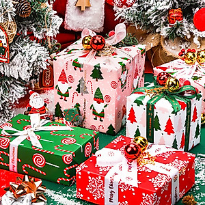 WRAPAHOLIC Christmas Wrapping Paper Roll - Red, Green and Pink Christmas Gnome Elf Holiday Collection - 4 Rolls - 30 Inch x 120 Inch Per Roll