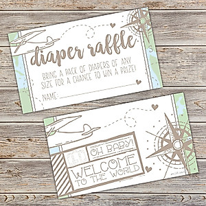 50 Adventure Awaits Diaper Raffle Tickets for Baby Shower - Invitation Inserts