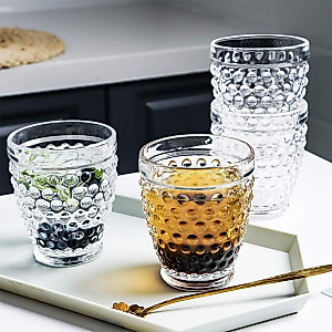 EVEREST GLOBAL Hobnail Old Fashion Iced Beverage Tumblers vintage glassware 10 oz. set of 6 Glass Cup for Water Wine Soda Whiskey Juice Milk Beer Iced-tea for Dinner Parties Bars Restaurants (Clear)