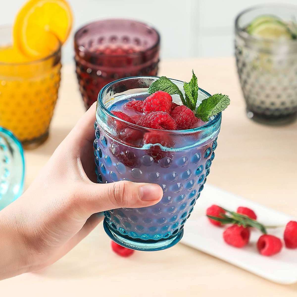 EVEREST GLOBAL Hobnail Old Fashion Iced Beverage Tumblers 10 oz. set of 6 Drinking Glasses for Water Wine Soda Whiskey Juice Milk Beer Iced-tea for Dinner Parties Bars Restaurants