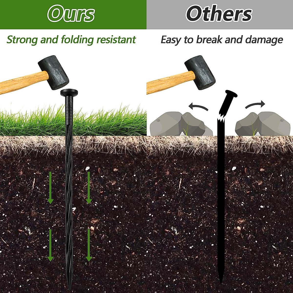 Siebwin 70PCS 8 Inch Plastic Garden Edging Nails Spiral Landscape Edging Spikes Anchoring Spikes for Paver Edging Grass Barrier Artificial Turf and More