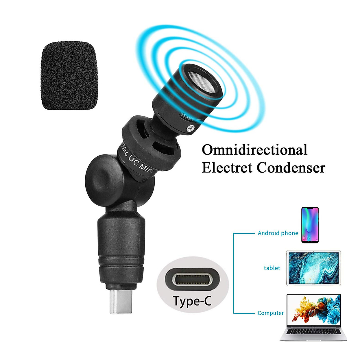 Saramonic Ultra-Compact Omnidirectional Condenser USB-C Microphone for Smartphones, Tablets & Computers (SmartMic UC Mini), Black