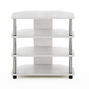 Furinno Econ Easy Assembly 4-Tier Petite Entertainment Center TV Stand for TV up to 25 Inch with Stainless Steel Tubes, White Oak/Chrome