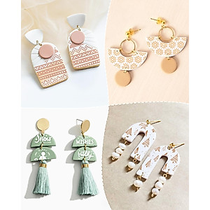 Puocaon Christmas Clay Silk Screen - 8 Pcs Reusable Silk Screen Stencils for Polymer Clay Jewelry Making, Ugly Christmas Jumper Sweater Silk Screen Stencil, Snowflake Graffiti Polymer Clay Tools