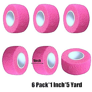 Baisunt 6 Pack 1 Inches Cohesive Bandage Self Adhesive Wrap Elastic Self Adherent Vet Wrap Breathable Self Stick Tape for Wrist, Ankle, Sports, Tatoo Wrap(5 Yards, Pink)