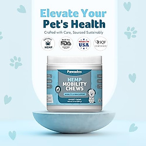 Pawadox - Hemp Joint Chews for Dogs - Mobility Hemp Dog Treats for Hip and Joint Health, Organic Turmeric Supplement for Dog Arthritis Pain Relief- Made in USA, SQF Certified - Duck Flavor,120 Count
