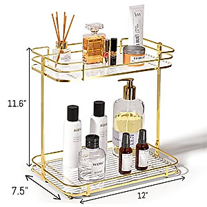 Acliys Bathroom Organizer Countertop 2 Tier Acrylic Bathroom Counter Organizer Perfume Organizer Vanity Organizer Skincare Organizers Kitchen Countertop Organizer(Gold, Clear)
