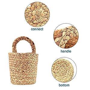 HUIKJI 2Pcs Water Hyacinth Hanging Baskets,Hand Woven Baskets for Plants & Accessories,Wall Hanging Small Storage Baskets Natural Sea Weed Baskets Garden Plant Baskets