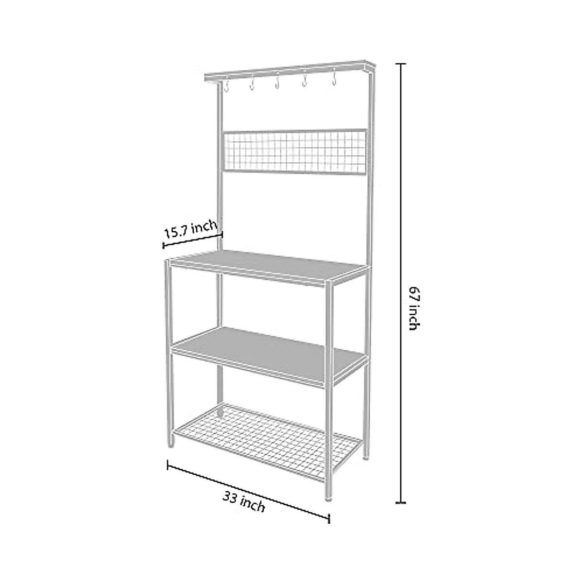 AZL1 Life Concept Industrial Kitchen Rack Cupboard with 10 Hooks, Mesh Panel, 3 Shelves, and Adjustable Feet, for Microwave Oven Cooking Utensils, 33.1 inches, Rustic Brown