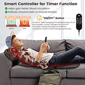 Giantex Back Massager Chair Pad - Chair Massager with Adjustable Neck Pillow, 3 Speeds & 3-Level Timer, Rolling Shiatsu Massager Seat Cushion for Shoulder, Neck, Back, Home Office Massage Seat, Brown