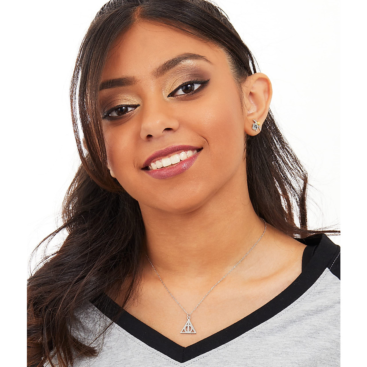 Harry Potter Flash Plated and Silver Plated Stud Earring Set, 2 Pair Two Tone Studs - Golden Snitch Flash and Silver Plated Studs, HP Silver Plated Studs