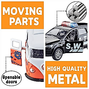 KIDAMI Die-cast Metal Toy Cars Set of 5, Openable Doors, Pull Back Car, Gift Pack for Kids (Official Car)