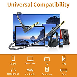 2 Pack Aux Cable, 3.3ft TRS Auxiliary Cables 90 Degree Right 3.5mm Nylon Braided 1/8 AUX Cord for Car Compatible with Stereos, Speaker, iPod iPad Smartphone, Headphones Sony,Echo Dot,Beats- Grey