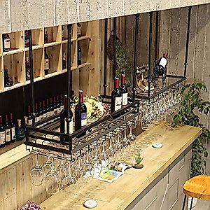 Wine Glass Rack Inverted Wine Rack Simple Style Iron Hanging Wine Glass Holder Ceiling Decorative Frame J1114, PIBM, b, 60x35cm