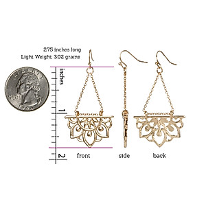 SPUNKYsoul New Beginnings Lotus Flower Antique Silver or Gold and Patina Boho Chic Tribal Ethnic Fishhook Dangle Earrings for Women Gift (Gold)