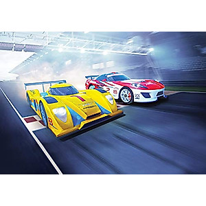 Scalextric LMP & GT Endurance LMP vs GT Oval Slot Car Analog 1:32 Race Track Set C1399T, Yellow/Red & White
