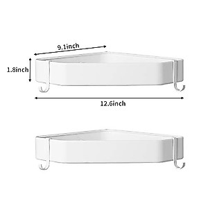 JYL HOME Corner Shower Caddy Bathroom Kitchen Storage Organizer with Hooks Wall Mounted Heavy Duty Aluminum, 2-Pack, White