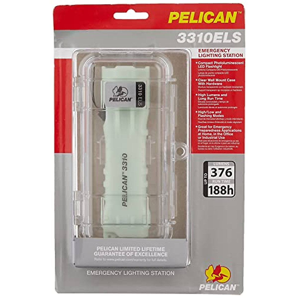 Pelican 3310ELS Emergency LED Flashlight with Case (Photo Luminescent Body)