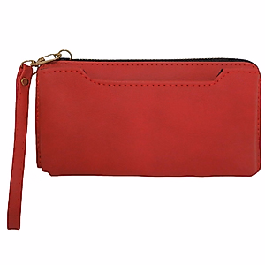 Faux Leather Women’s Cell Phone Wallet with Crossbody Strap and Wristlet (Red)