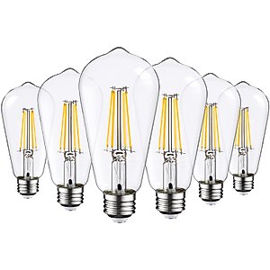 TORCHSTAR ST64 Dusk to Dawn Light Bulbs, Vintage LED Edison Bulbs, 7W Equivalent 75W, UL Listed, Auto On/Off Automatic Light Bulbs for Outside, E26 Base, Clear Glass, 2700K Soft White, Pack of 6
