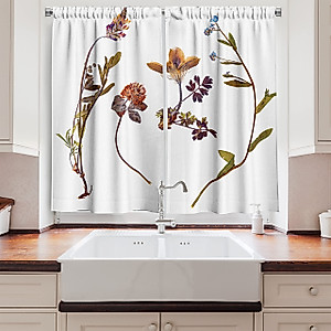 Ambesonne Flower Kitchen Curtains, Book Dried Flowers Lilacs Daisies Tulips Leaves Garden Plants Buds Art Print, Window Drapes 2 Panel Set for Kitchen Cafe Decor, 55" x 39", Sage Green