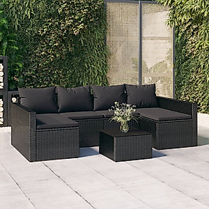 vidaXL 2 Piece Patio Lounge Set - Black Poly Rattan with Comfortable Cushions and Convenient Coffee Table - Perfect for Outdoor Living Space