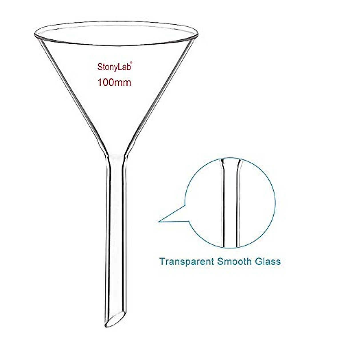stonylab 1-Pack Glass Funnel, Heavy Wall Borosilicate Glass Funnel, 100mm Diameter and 100mm Stem Length