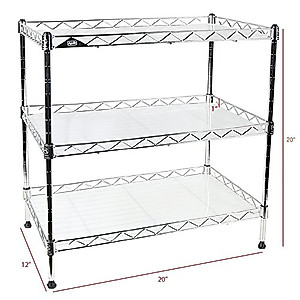 Apollo Hardware Chrome 3-Tier Wire Shelving Unit 20"x12"x20" with Shelf Liner