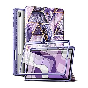ONPINT Leather Case for Samsung Galaxy Tab S8 Plus/ S7 Plus/ S7 FE 12.4-inch, Built-in Screen Protector Folio Tablet Cover Magnetic Trifold Stand with S-Pen Holder for Women Men Cute, Lavender