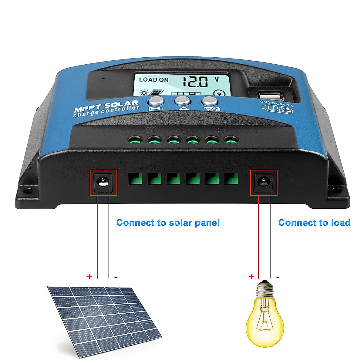 EEEKit MPPT 100A Solar Charge Controller, Upgraded Solar Panel 12V 24V Dual USB Intelligent Regulator, Adjustable Parameter Backlight LCD Display and Timer Setting, Multi-Function Protection